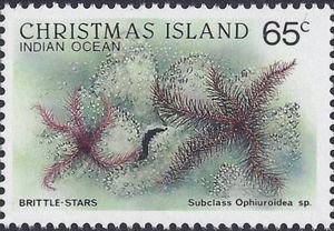 Stamp: Brittle-stars (Subclass Ophiuroidea sp.) (Christmas Island ...