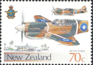 Stamp: Curtiss Kittyhawk I over World War II Pacific Airstrip (New ...