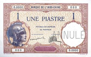 Banknote: 1 Piastre (French Indochina(1921-1939 ND Issue) Wor:P-48as