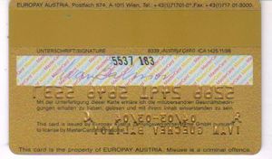 Tarjeta de Banco: MasterCard Eurocard (Europay, AustriaCol:AT-MC-0005