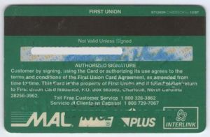 Bank Card: First Union - Check Card (First Union Bank, United States of ...