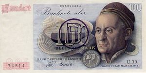Banknote: 100 Deutsche Mark (Germany, Federal Republic(1948 Issue) Wor ...
