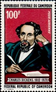 Stamp: Dickens Holding Quill Pen (Cameroon) (Charles Dickens Death ...
