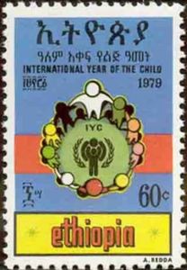 Stamp: IYC emblem surrounded by children (Ethiopia(International Year ...