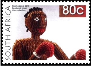 Stamp: Beadwork boxer (South Africa(Beaded artwork) Mi:ZA 1997,Sn:ZA ...