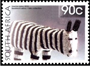 Stamp: Beadwork zebra (South Africa(Beaded artwork) Mi:ZA 1998,Sn:ZA ...