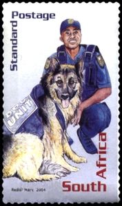 Stamp: Dog Unit (South Africa(10 years of National Police) Mi:ZA 1631 ...