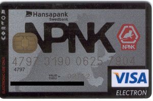 Tarjeta de Banco: Npnk - 8 (Hansapank, EstoniaCol:EE-VE-0048.02