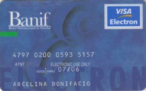 Bank Card: Banif VISA ELECTRON (Banco Internacional do Funchal ...