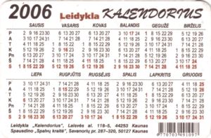 Pocket Calendar: Kalendorius (Lithuania(Advertising) Col:LT-2006-Adv-027
