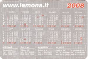 Pocket Calendar: Lemona (Lithuania(Advertising) Col:LT-2008-Adv-013