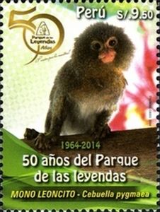 Stamp: Western Pygmy Marmoset (Cebuella pygmaea) (Peru(50th Anniversary ...