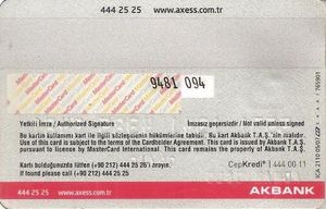 Bank Card: Axess (Akbank T.A.Ş., Turkey) Col:TR-MC-0036-3