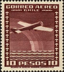 Stamp: Airplane and rainbow (Chile(Air Mail Type 1934) Mi:CL 215,Sn:CL ...