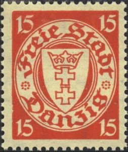 Stamp: The coat of arms of Danzig in an oval frame (Free City of Danzig ...