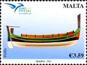 Stamp: Firilla (Malta(Euromed 2015 : Boats of the Mediterranean) Mi:MT ...