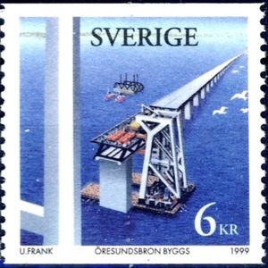 Sello: Bridge under construction (Suecia(Construction of Oresund Bridge ...