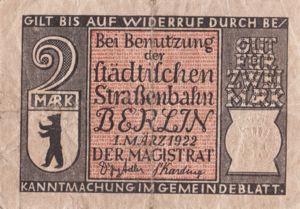 Banknote: 2 Mark (German Notgeld(Berlin) GrM:92.3-8/10
