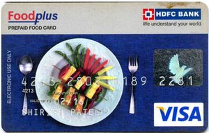 Bank Card: Food Plus (HDFC Bank, India, Republic) Col:IN-VI-0017