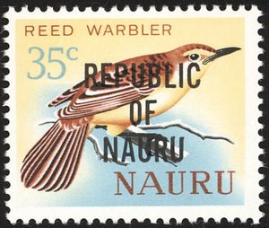 Stamp: Nauru Reed Warbler (Acrocephalus rehsi) - Overprinted (Nauru ...