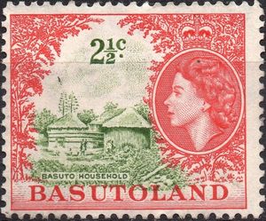 Stamp: Basuto household (Basutoland(Queen Elizabeth II New Currency ...