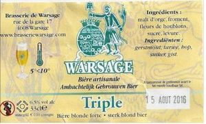 Drink Label: Warsage Triple (Brasserie Warsage, BelgiumCol:BE-BEER-002523