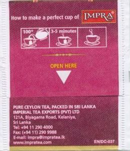 Tea Bag: Pure Ceylon Tea Special Tea, EN/DC-037, logo on flap (Impra ...