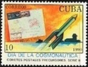 Stamp: 1935 Belgian cover and rocket (Cuba(Cosmonautics Day 1990) Mi:CU ...