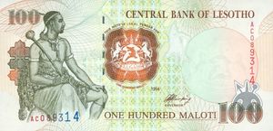 Banknote: 100 Maloti (Lesotho(1994-2009 Issue) Wor:P-18a