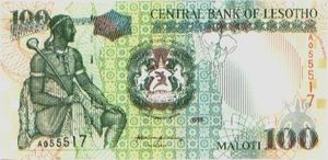 Banknote: 100 Maloti (Lesotho) (1994-2009 Issue) Wor:P-19a