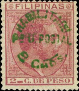 Stamp: Alfonso XII (1857-1885) - green surcharge (Philippines(King ...
