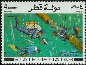 Stamp: Oil from the Sea (Qatar(Oil from the sea) Mi:QA 503,Sn:QA 312,Yt ...