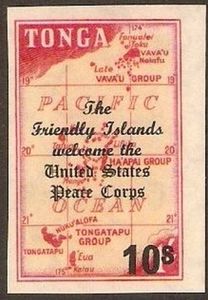 Stamp: Map of Tonga (Tonga(Arrival of U.S. Peace Corps in Tonga) Mi:TO ...