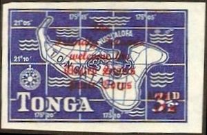 Stamp: Map of Tongatapu (Tonga(Arrival of U.S. Peace Corps in Tonga) Mi ...