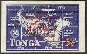 Stamp: Map of Tongatapu (Tonga(Arrival of U.S. Peace Corps in Tonga) Mi ...
