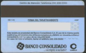 Bank Card: Banco Consolidado (Banco Consolidado, VenezuelaCol:VE-CO-0005.02