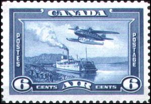 Stamp: Steamer and Monoplane (Canada(Pictorial Issue - 1938) Mi:CA 211 ...