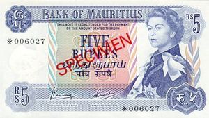 Banknote: 5 Rupees (Mauritius) (Collector Series) Wor:P-CS1a