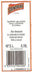 Drink Label: Cointreau (Servibottle, C.A., Venezuela) Col:VE-LIQ-000001