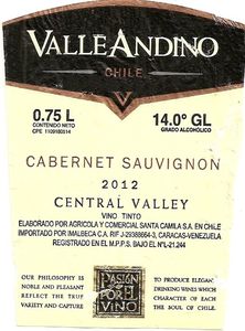 Drink Label: Valle Andino Cabernet Sauvignon (Agricola Comercial Santa ...