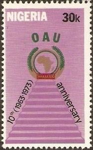 Stamp: Stairs leading to OAU emblem (Nigeria(Organization of African ...