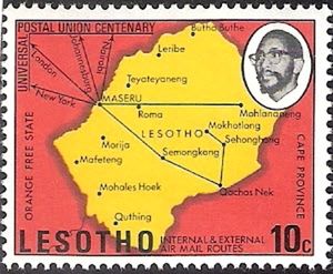 Stamp: Map of Lesotho (Lesotho) (U.P.U. (Universal Postal Union ...