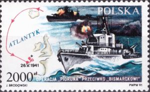 Stamp: Sinking of the Bismarck - after location by ORP Piorun (PolandMi ...
