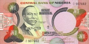 Banknote: 1 Naira (Nigeria(1984-2022 Issue) Wor:P-23a