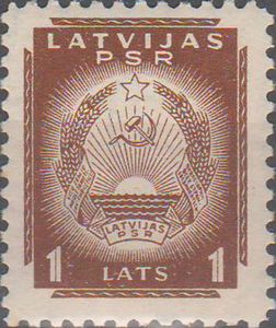 Stamp: Coat of Arms of Latvian SSR (Latvia(Definitive Issue ...