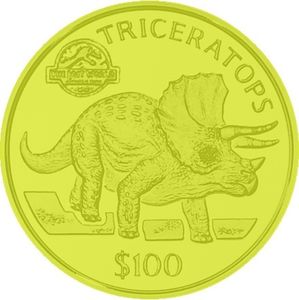 Coin: 100 Dollars (Triceratops with logo) (Eritrea(1998 - Jurassic Park ...