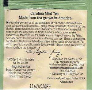 Tea Bag: Flavored black tea Carolina Mint Tea (Charleston Tea ...