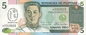 Banknote: 5 Piso (Philippines(1986-1991 Various Commemorative 5 Piso ...
