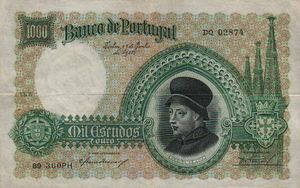 Banknote: 1,000 Escudos (Portugal(1935-1941 Chapa 5 and 6 Issue) Wor:P ...