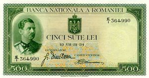 Banknote: 500 Lei (Romania(1934 Issue) Wor:P-36a